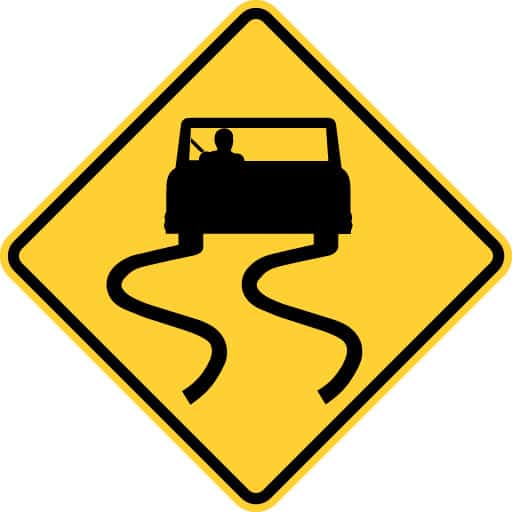 Slippery When Wet Road Sign - DMV Practice Test Online